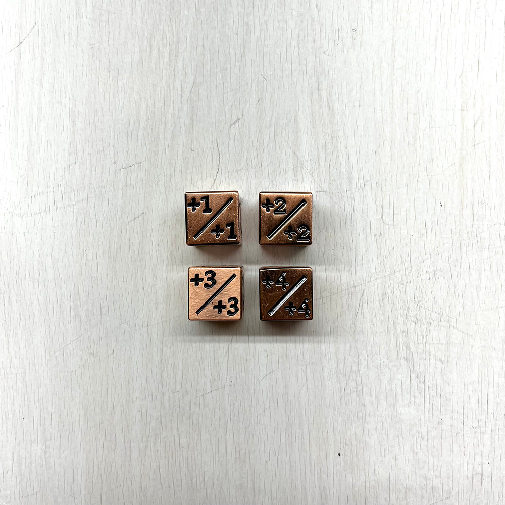 Dice Set 4d6 Counters Positive Metal (16mm) Copper / Black — Twenty Sided™