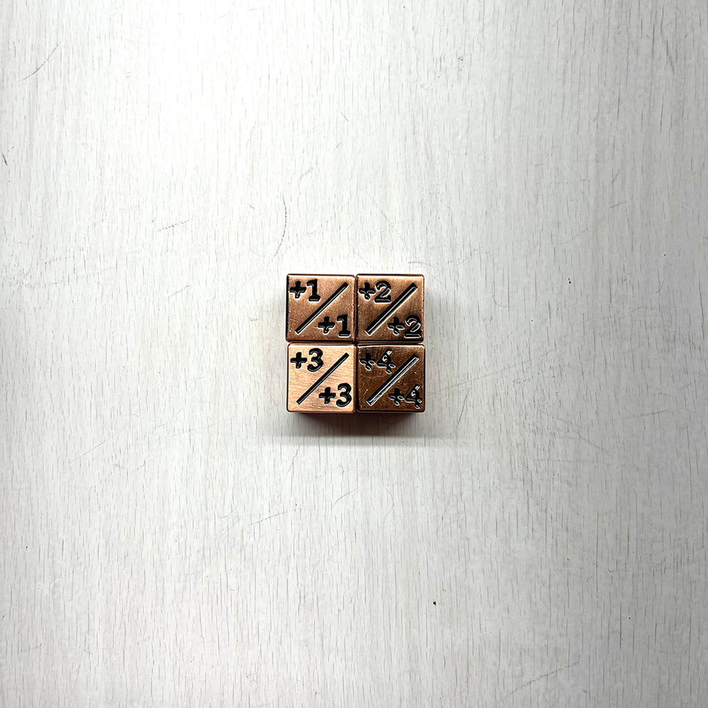 Dice Set 4d6 Counters Positive Metal (16mm) Copper / Black — Twenty Sided™