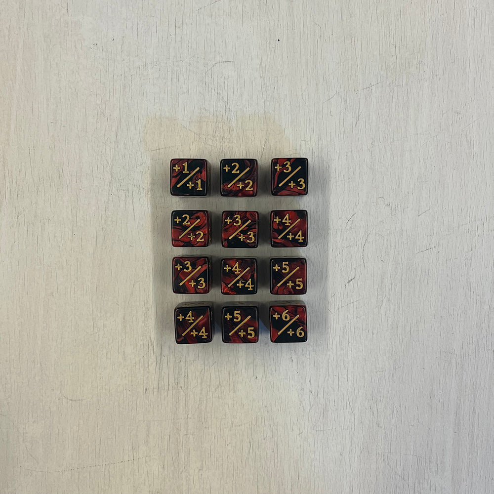 Dice Set 12d6 Counters Positive Pearl (16mm) Red / Gold — Twenty Sided™