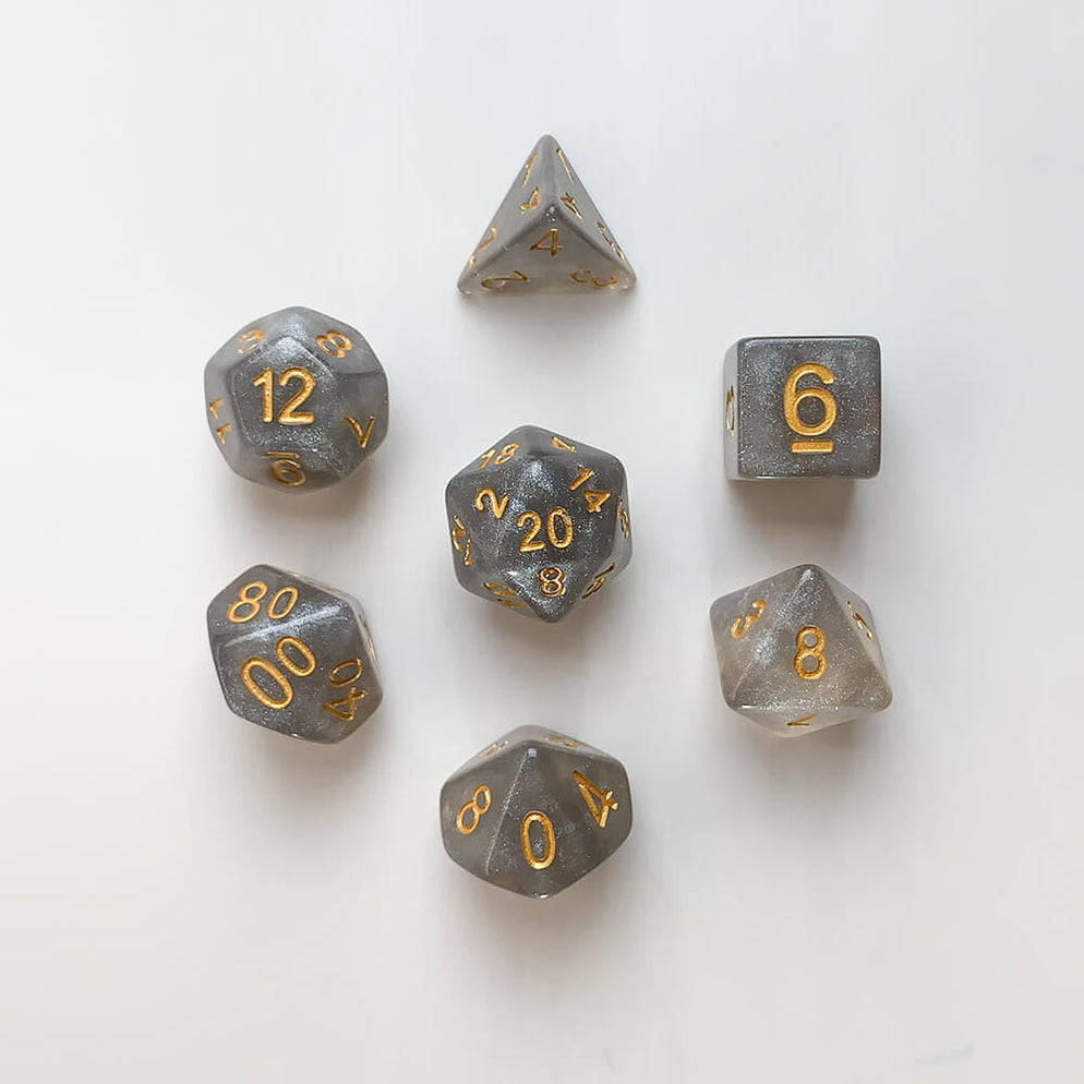 Dice 7-set Elemental (16mm) Onyxstone / Gold — Twenty Sided™
