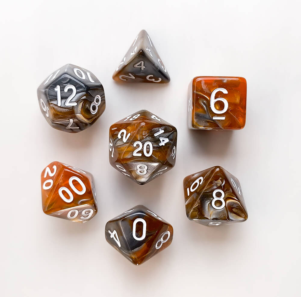 Dice 7-set Elemental (16mm) Amber Shard / White — Twenty Sided™