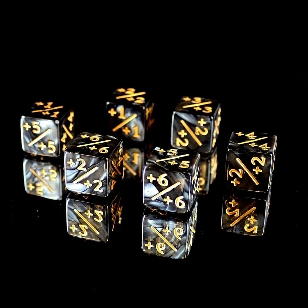 Dice Set 6d6 MTG Counters +1/+1 (16mm) Smoke / Gold — Twenty Sided™