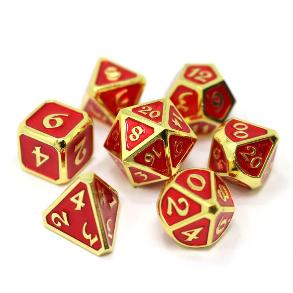 Dice 7-set Metal Mythica (16mm) Gold Ruby — Twenty Sided™