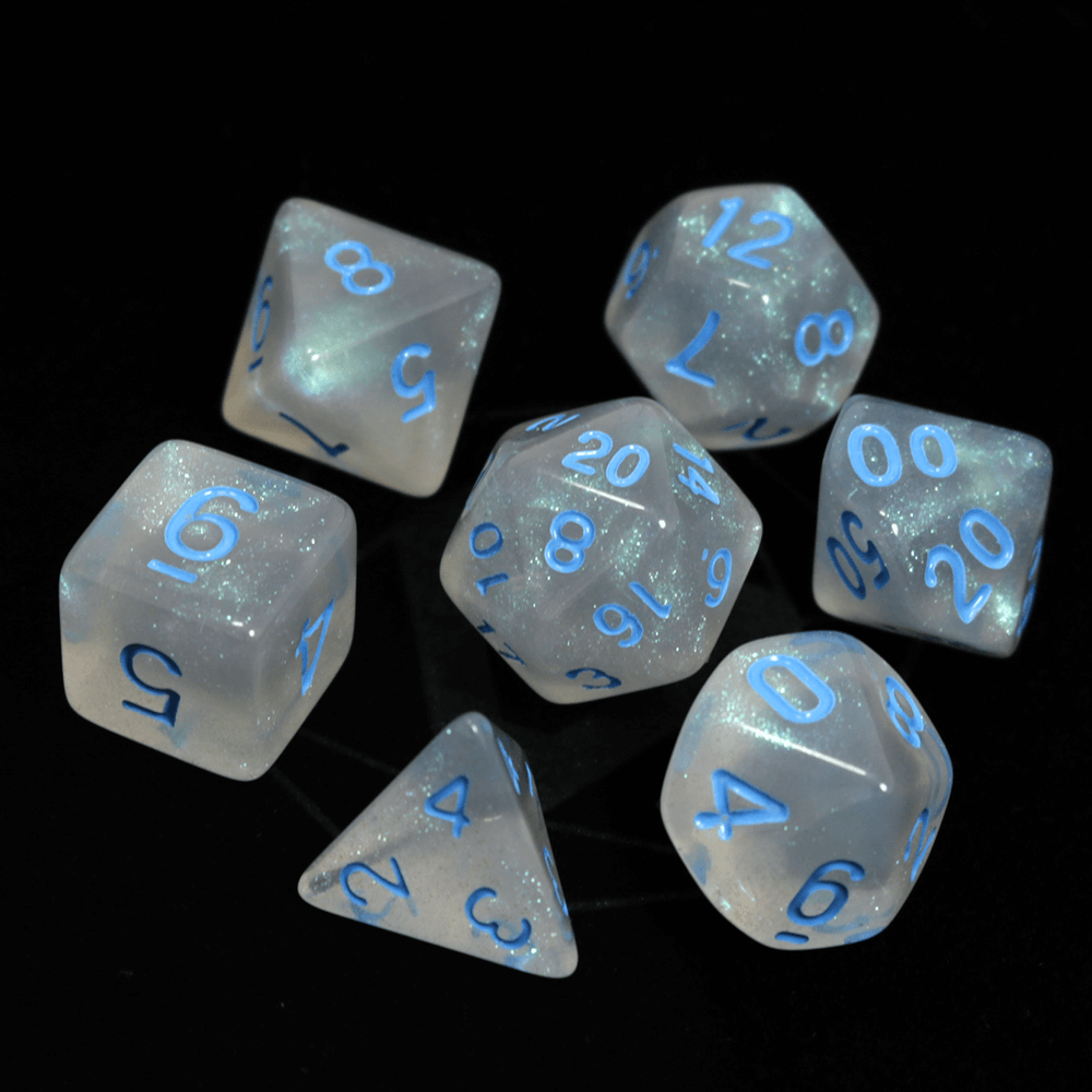 Dice 7-Set Moonstone (16mm) Glacial w/ Blue — Twenty Sided™