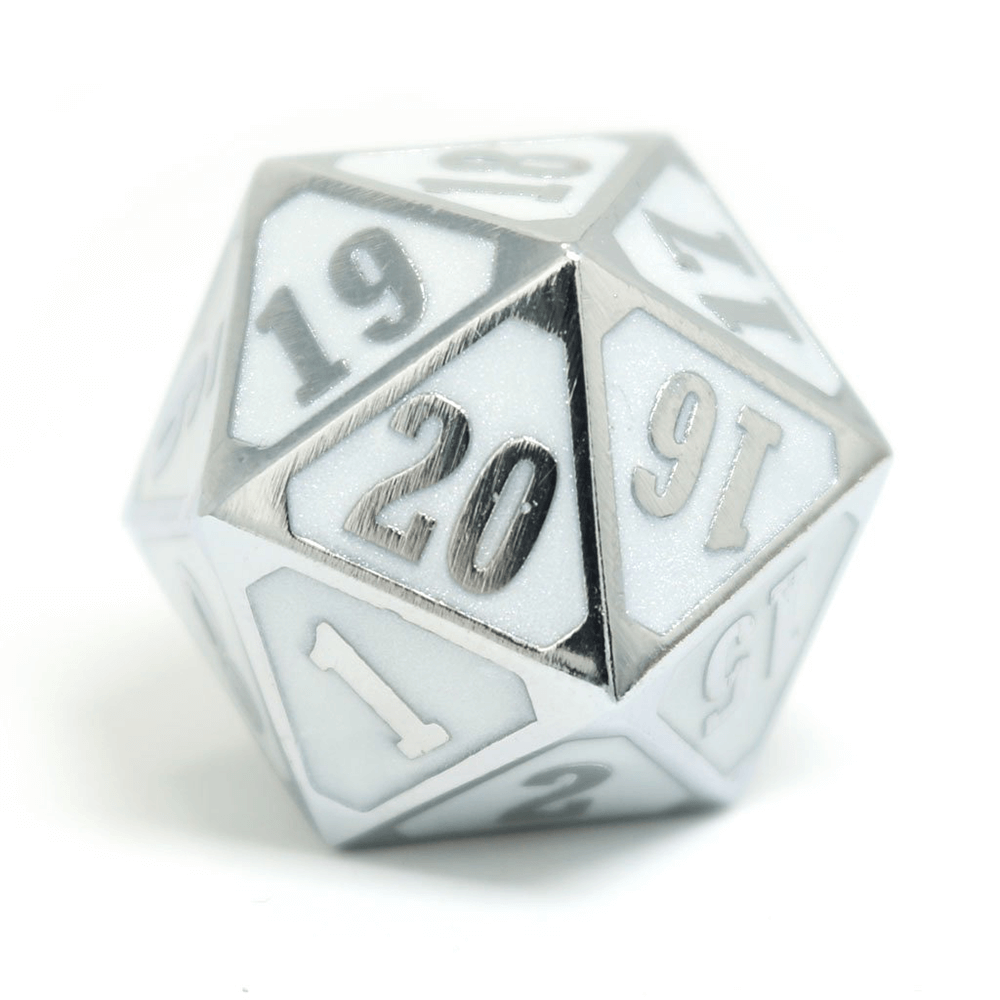 Dice Metal d20 Spindown (25mm) Shiny Silver White — Twenty Sided™